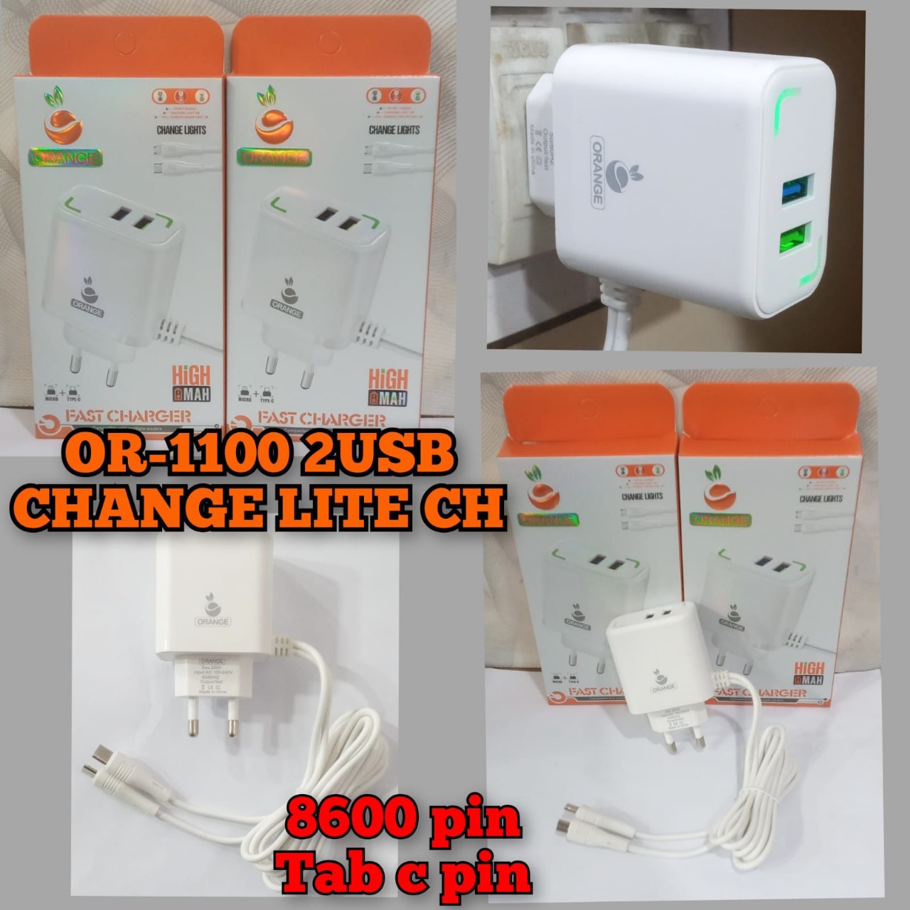 OR-1100 Dual USB Fast Charger – 8600 Pin & Type-C Pin | Orange » City ...